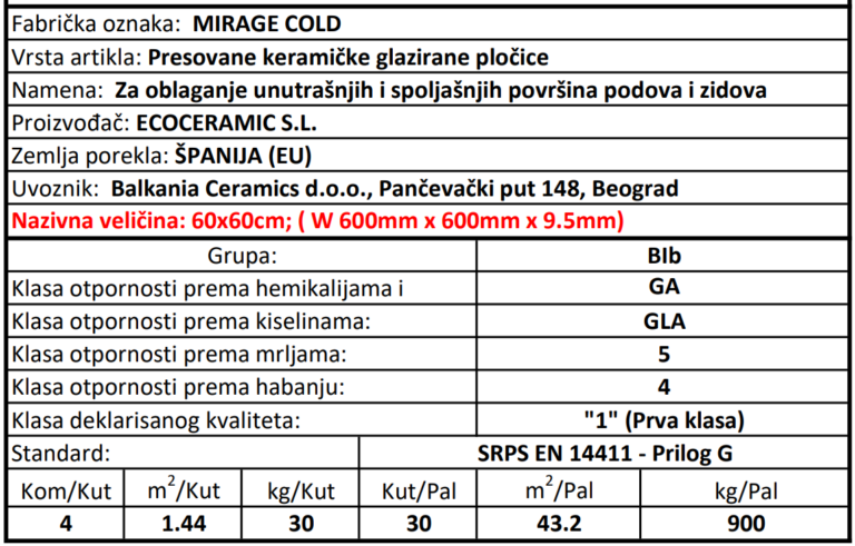 Mirage Cold 60x60cm | Si komerc