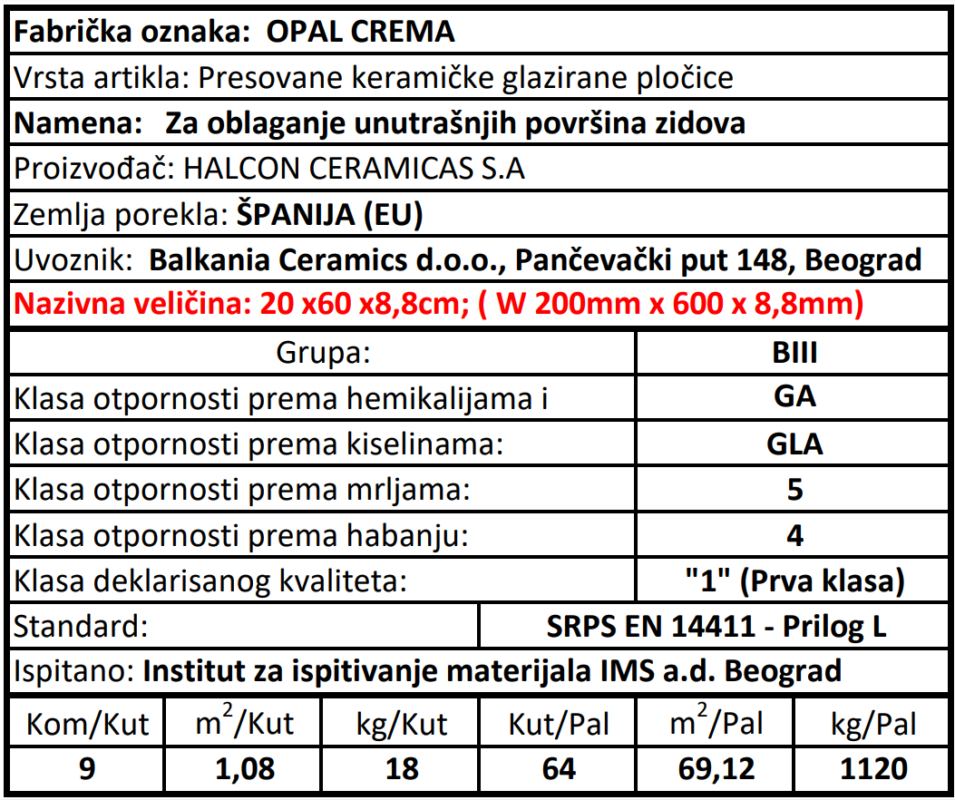 Opal Crema 20x60cm | Si komerc