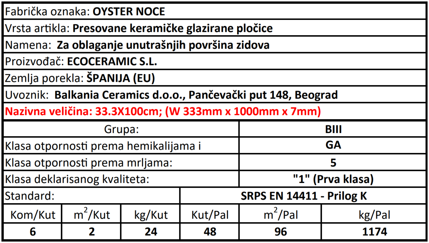 Oyster Noce 33.3x100cm | Si komerc